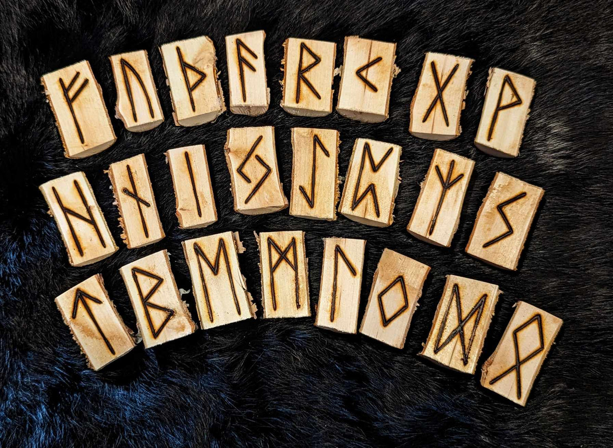 Birch Rune Stick Set Half Moon Wood Elder Futhark Runes ...